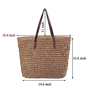 Ayliss Women Straw Woven Tote Large Beach Handmade Weaving Shoulder Bag Purse Straw Handbag (Square Khaki #2)