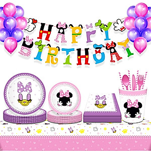 AMZPTBOY 40 Pcs Pink Mouse Birthday Party Supplies,Mouse Party Supplies Tableware Paper Plates,7Mouse Dessert Plates for Girls Mouse Themed Party Baby Shower Pink Mouse Birthday Decorations