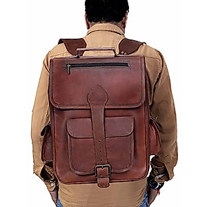 C CUERO 16 Inch Genuine Leather Laptop Backpack Retro Rucksack Backpack Bag Travel Daypack Camping Knapsack