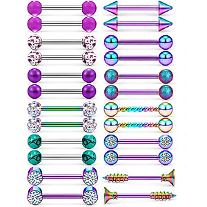 Kadogohno Rainbow Nipple Rings for Women Green Nipple Piercing Jewelry 14G Nipple Rings Surgical Steel Screw Dangle Nipplerings Nipple Shield Barbell Body Piercing Jewelry Set 5/8 Inch 16mm 12 Pairs