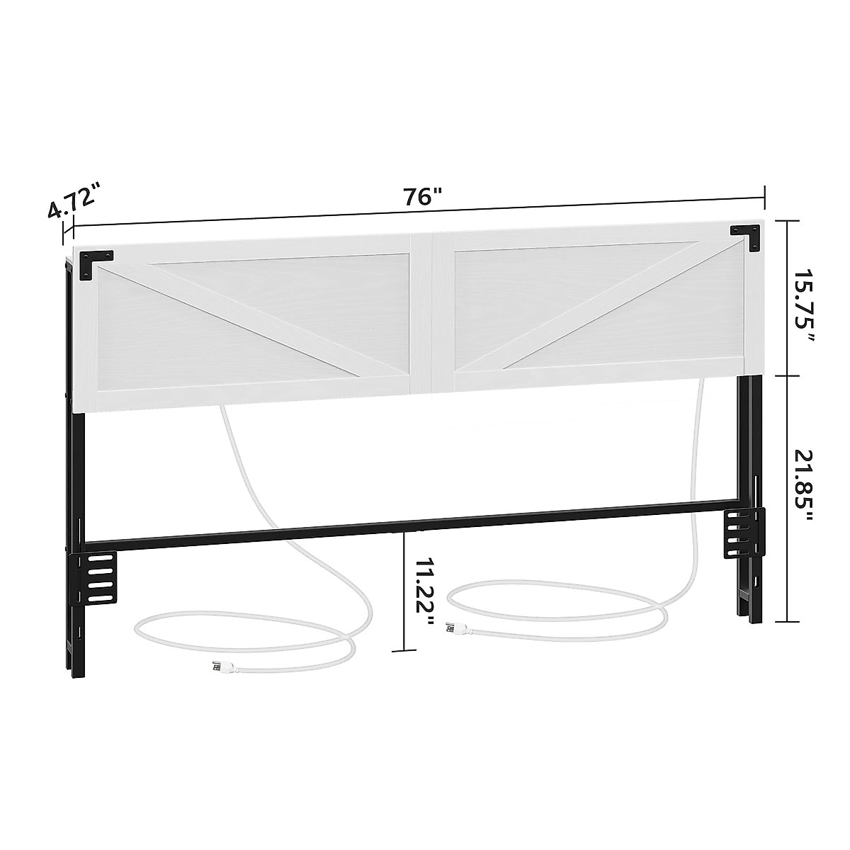 MAHANCRIS King Size Headboard Only, Headboard with 2 Outlets and 4 USB Ports, Farmhouse Headboard, with LED Lights, Secure Storage with Raised Fence, with Bed Frame Adapter, White and Black