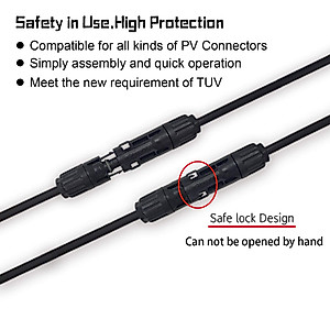 Witproton Solar PV 8 AWG Solar Connector IP68 1500V 50A Solid Tinned Copper Terminal Black 5 Pairs (10mm2 (8AWG))
