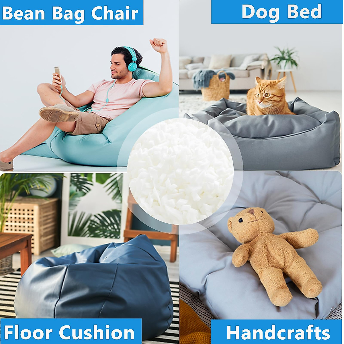 WhatsBedding 10 lbs Bean Bag Filler - Shredded Memory Foam Filling - Premium Bean Bag Chairs Filler for Cushion - Convenient Pillow Stuffing Foam Refill(10 Pounds)