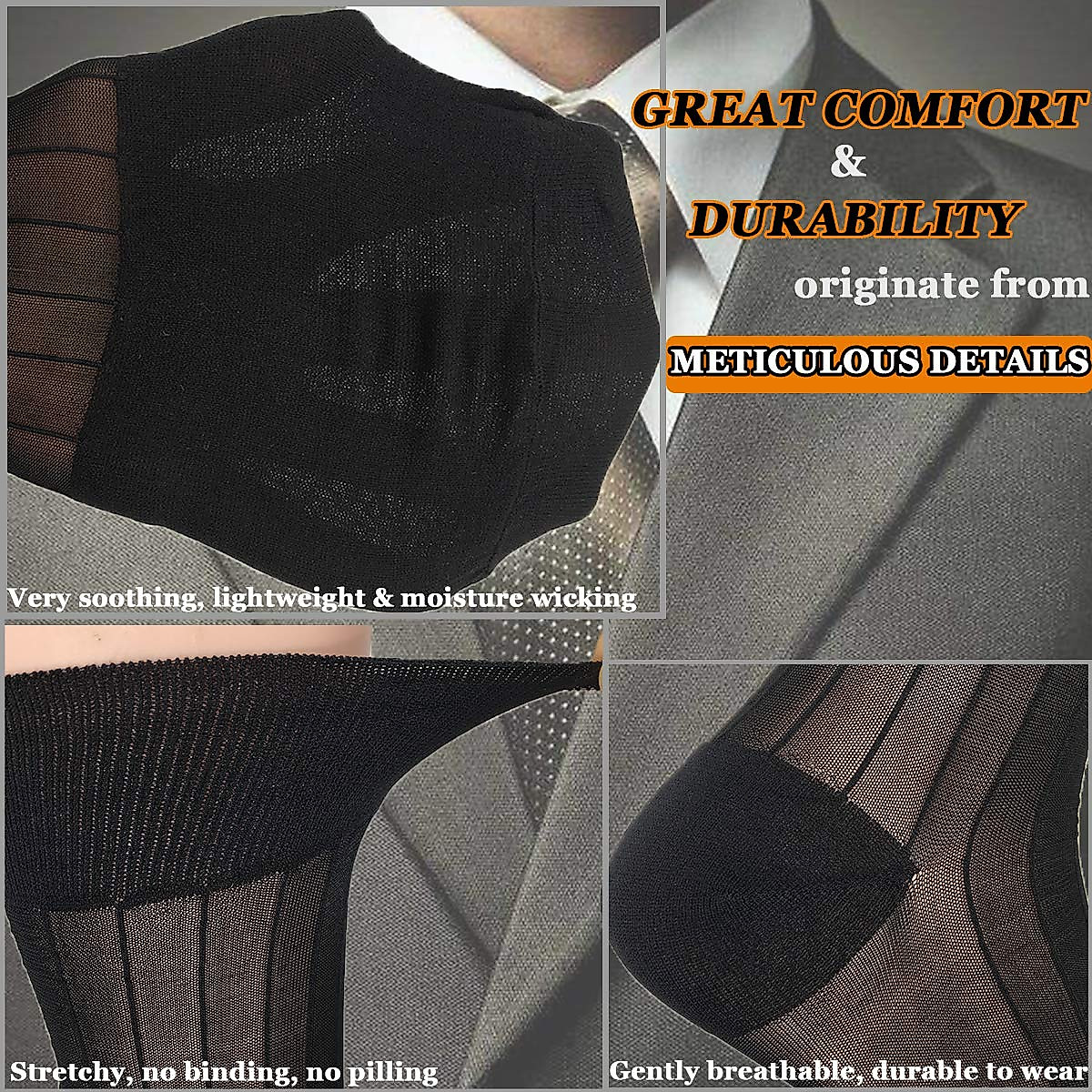 Uaussi 3 Pairs Mens Silk Sheer Socks Mid Calf OTC Ultra Thin Nylon Dress Sock Soft Daily Casual Stockings Work Business Sox