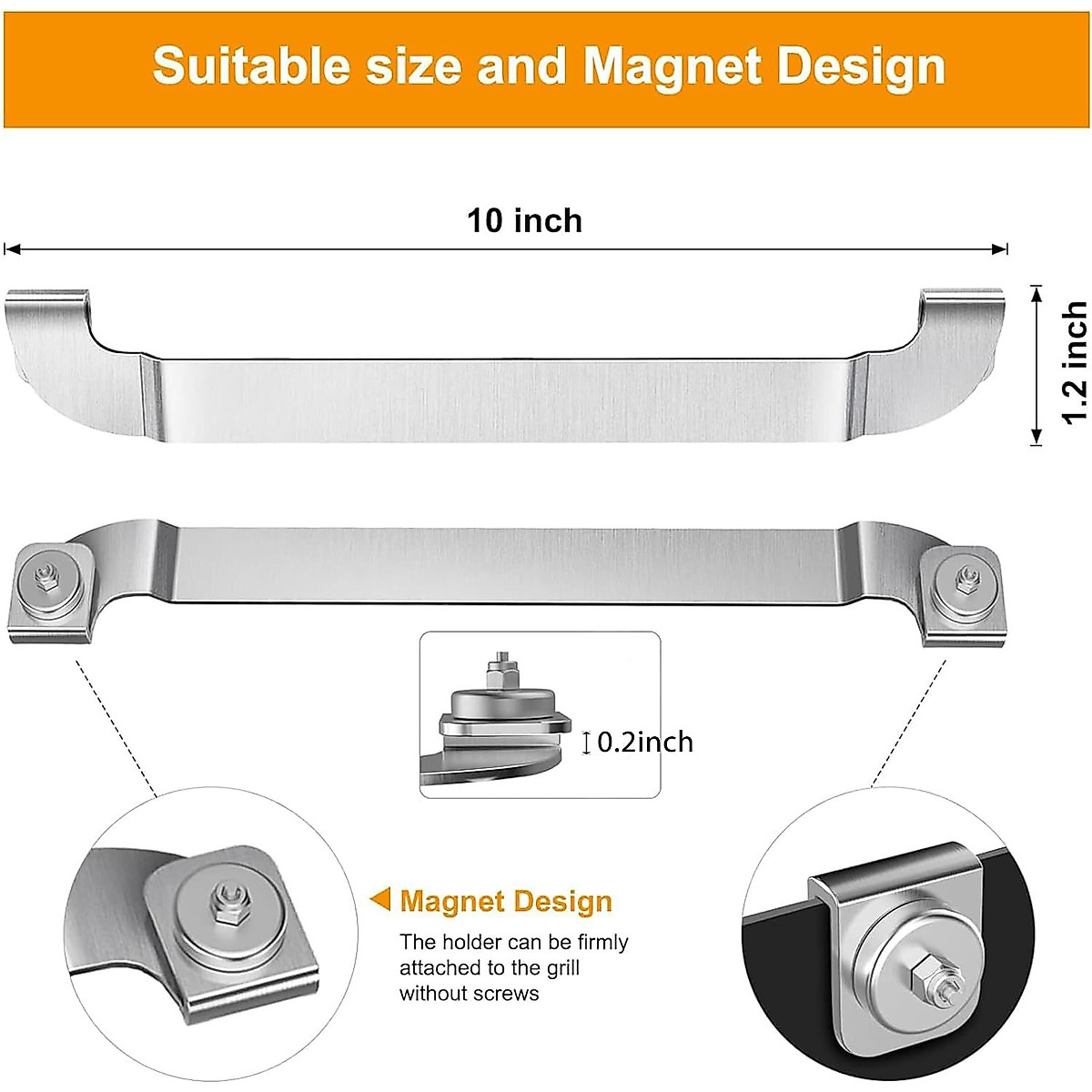 10 Inch Griddle Spatula Holder Magnetic Design, Stainless Steel Grill Barbecue Tool Rack, Griddle Accessories for Blackstone Flat Top Griddle and Other Grill Griddles (2 Pcs)