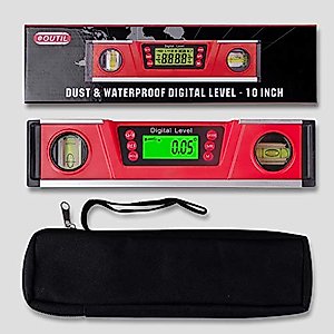 Digital Level and Protractor, 10 Inch IP54 Protected Electronic Bubble Inclinometer Angle Finder Gauge with Large LED Backlight Display & Magnetized V-Groove Base Carrying Bag Included