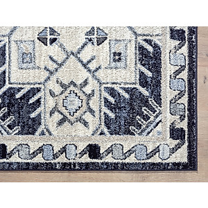 Abani 7'9" x 10'2" (8x10) Geometric Navy Blue & Cream Bedroom Rug Rugs Contemporary Style Non-Shedding Classic Area Rug