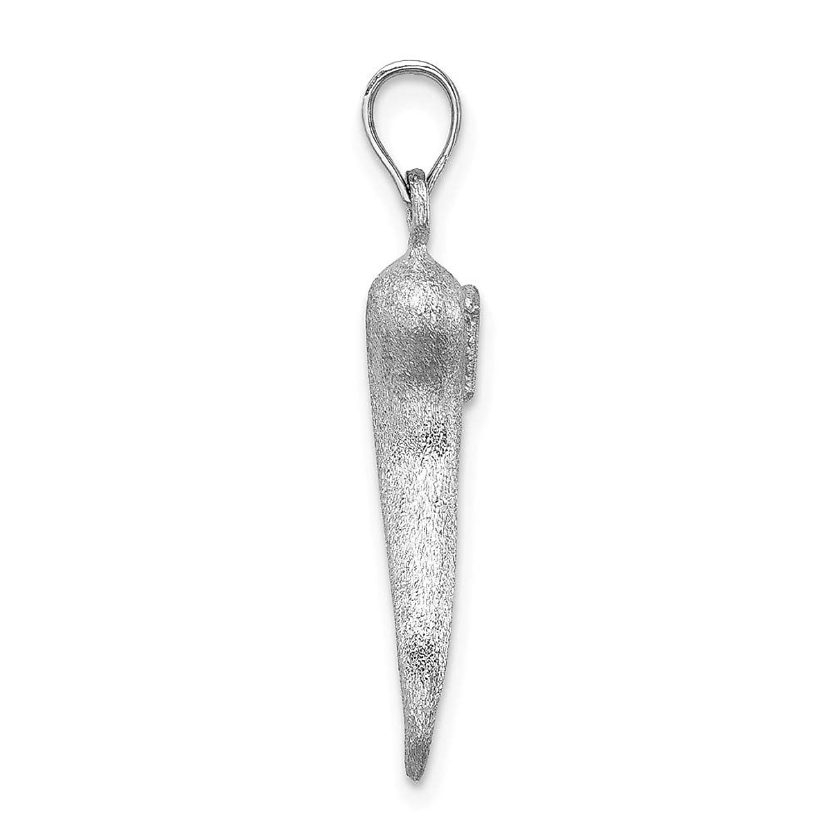 Solid 14k White Gold Brushed 3D Cornicello Italian Horn Protection Pendant Charm