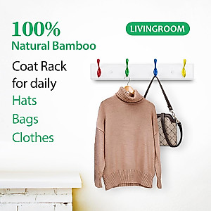 Wall Mount Coat Rack, Kids Mounted Organizer for Closet, Bathroom, Bedroom, Entryway, Hallway, Foyer, Heavy Duty Double Hooks Hanging Towels, Hats, Bags, Backpacks, Jackets, Keys (Mix4, 4 Hooks)