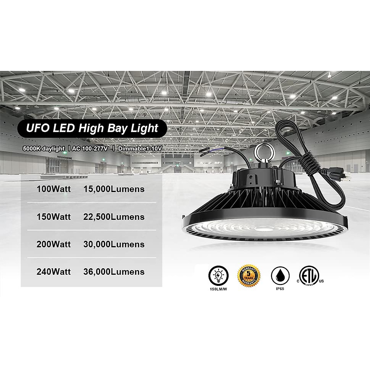 JOMITOP 240W High Bay LED Lighting Dimmable 36000 Lumens 900W HPS or MH Bulbs Equivalent 5000K Bright White Industrial Highbay Light, Warehouse Light Fixtures, AC 90-277V 4Pack
