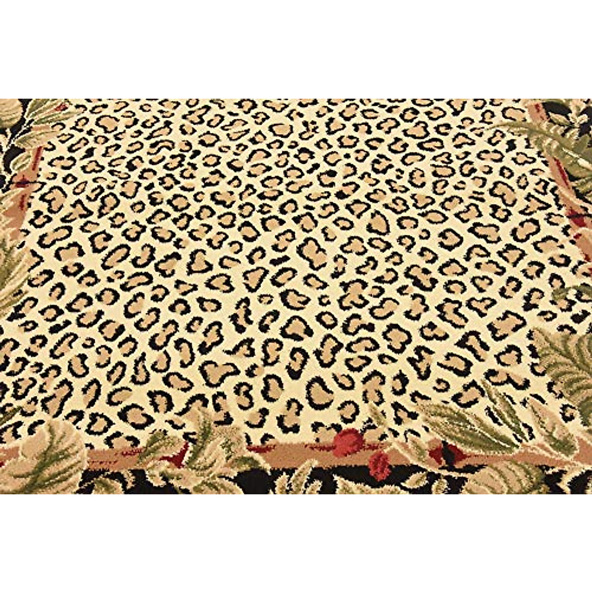 Unique Loom Wildlife Collection Animal Inspired with Cheetah Bordered Design Area Rug, 5 ft x 8 ft, Ivory/Black