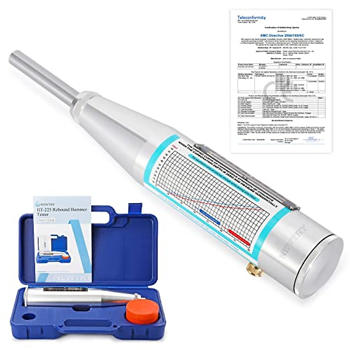 NEWTRY Concrete Rebound Hammer, Tester Portable Resiliometer Test, 10-60Mpa 1450-8702psi with User’s Guide in English Text & Video