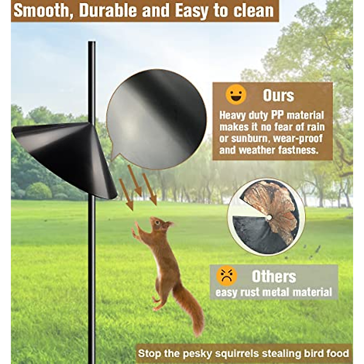 Garbuildman Squirrel Baffle for Bird Feeder Pole, Outside Pole Mount Bird House Guard for Outdoor Shepherd’s Hook, 19 Inch Diameter, 1 Pack