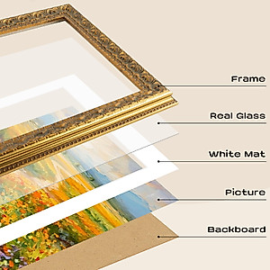 Golden State Art, 11x14 Photo Frame with White Mat for 8x10 Picture & Real Glass for Wall Display - Home or Office Classic Design (Ornate Bronze Gold)