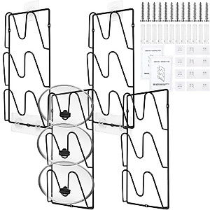 Jinei 6 Pack Pot Lid Organizer Rack 3 Tier Pot Lids Holder No Drilling Adhesive Wall Mounted Lid Rack for Kitchen Cabinet Door Mounted Pot and Pan Covers Holder Rack