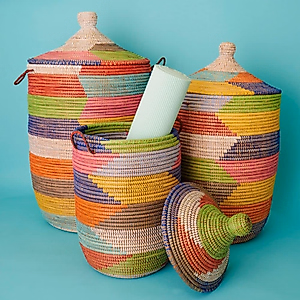 Handwoven Storage Basket Rainbow Colors (19" Medium)