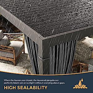 HAPPATIO Louvered Pergola 10x13 Outdoor Pergola, Metal Pergola with Adjustable Rainproof Roof, Patio Pergola with Curtains and Mosquito Nets, Aluminum Pergola for Patio, Backyard, Deck, Garden (Gray)