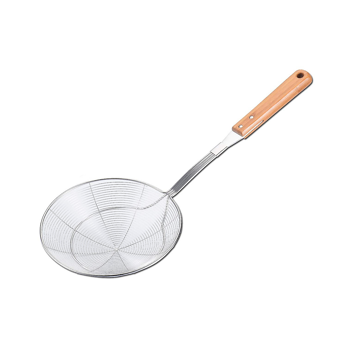 TENTA TENTA KITCHEN Stainless Steel Skimmer Strainer, Wire Skimmer with Spiral Mesh Bamboo Handle Spoon/Ladle for Spaetzle/Pasta/Chips (1pc M Size)