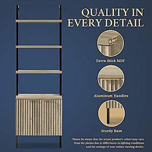 OAKHAM HOME Oxford Bookshelf, Ladder 5 Tier Open Bookshelf, Tall Book Shelf with Cabinet, Wall Mount Bookshelves with Display Rack, Bookcase with Shelves for Bedroom, Living Room, Sunwashed Ash Oak