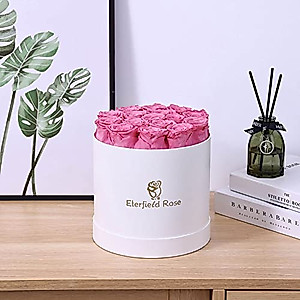 Eterfield Preserved Roses That Last a Year Eternal Rose in a Box Real Rose without Fragrance Gift for Her (Pink Rose, Round White Box)