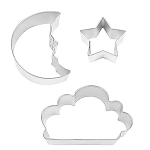 R & M International 5208 Celestial Cloud, Star, Man in The Moon, 3-Piece Cookie Cutter Set, Silver