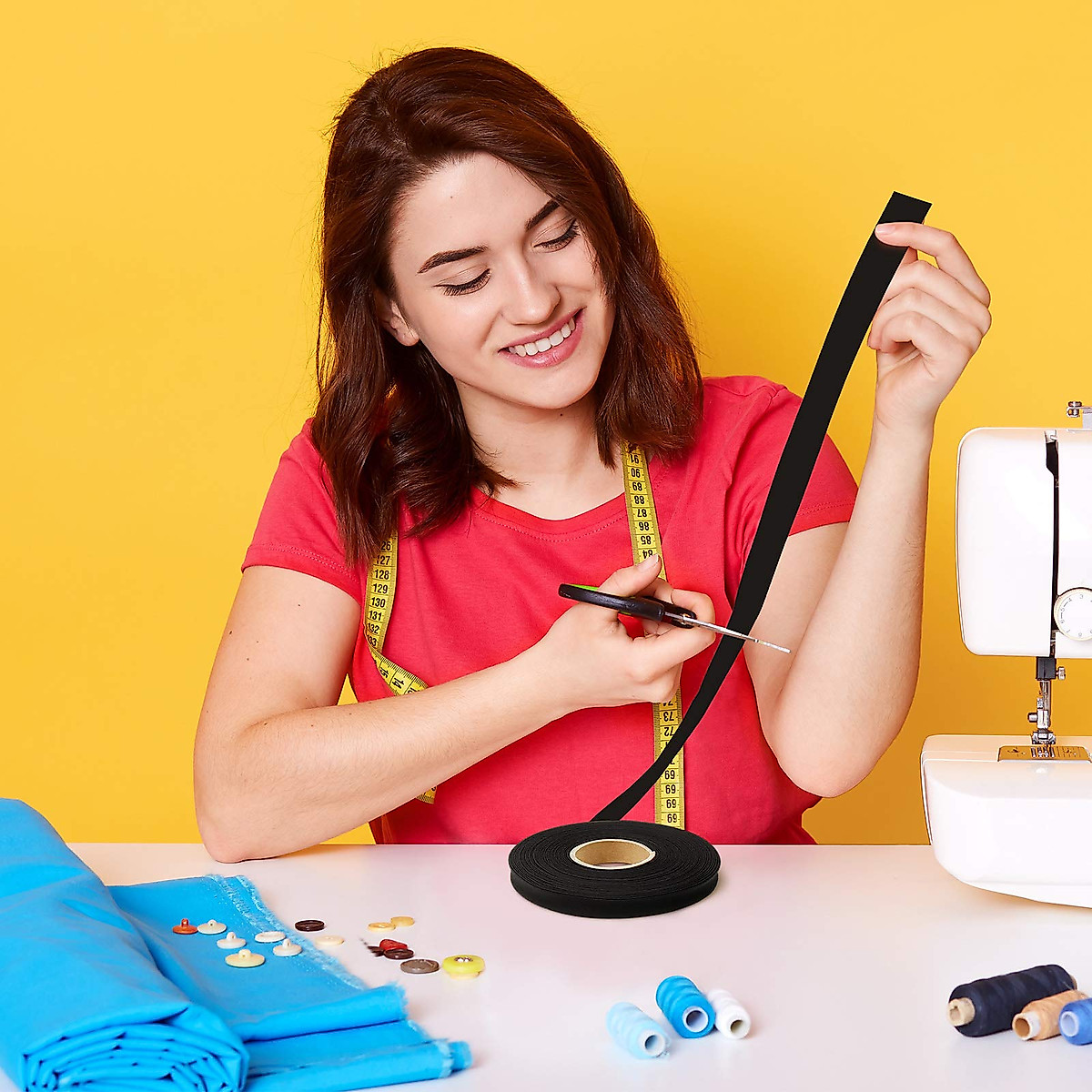 Jetec 1/2 Inch Double Fold Bias Tape Bias Binding Tape Wide Fold Cotton Tape for Sewing Seaming Hemming Piping Quilting Projects (Black,10 Yards)