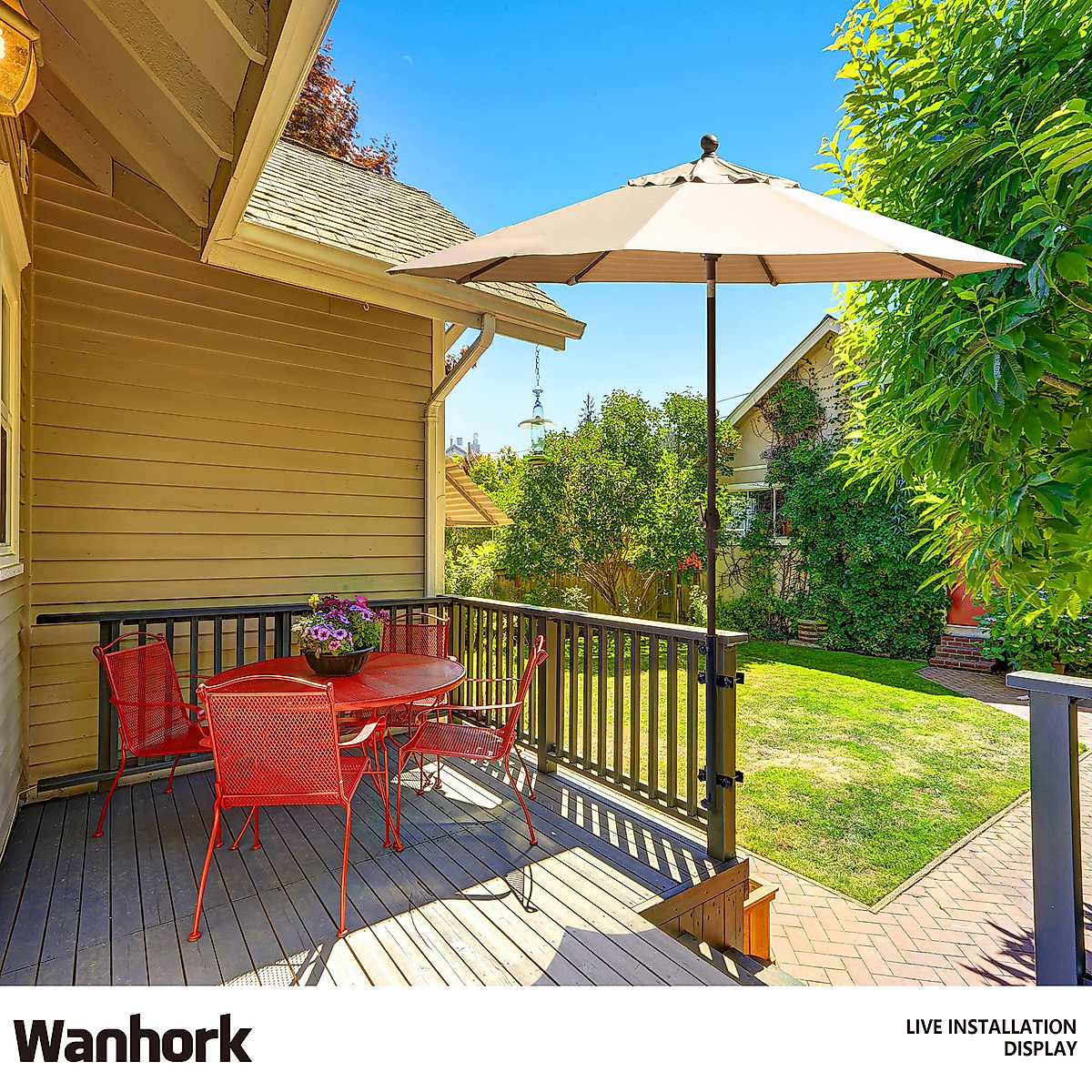 Wanhork Heavy Duty 304 Stainless Steel Patio Umbrella Holder,Deck Umbrella Holder,for Outdoor Fixed Deck Railing Post(Range/3in-6in) Umbrella Deck Mount(Post, Black)