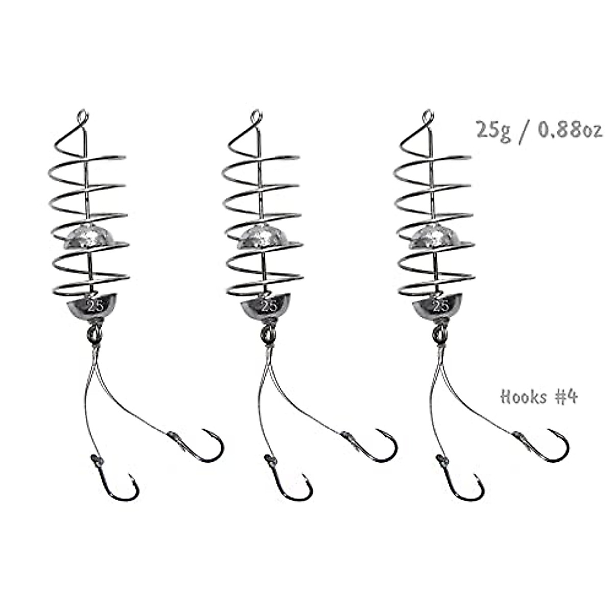 3pcs Carp Steel Spring Bait Fishing Feeder 0.85oz / 25g Set Fishing Hook Rig #4 Coarse Fishing Terminal Tackle