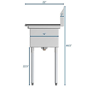 KoolMore 1 Compartment Stainless Steel Commercial Kitchen Prep & Utility Sink with Drainboard - Bowl Size 12" x 16" x 10"