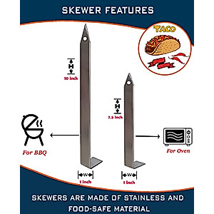 Al Pastor Skewer for Grill, 7.5'' and 10'' Skewers, 10"x10" and 1.40 depth Stainless Steel Base Plate,Vertical Skewer,Bbq Vertical Skewer,Trompo Para Tacos Al Pastor,Vertical Rotisserie,Vertical Spit