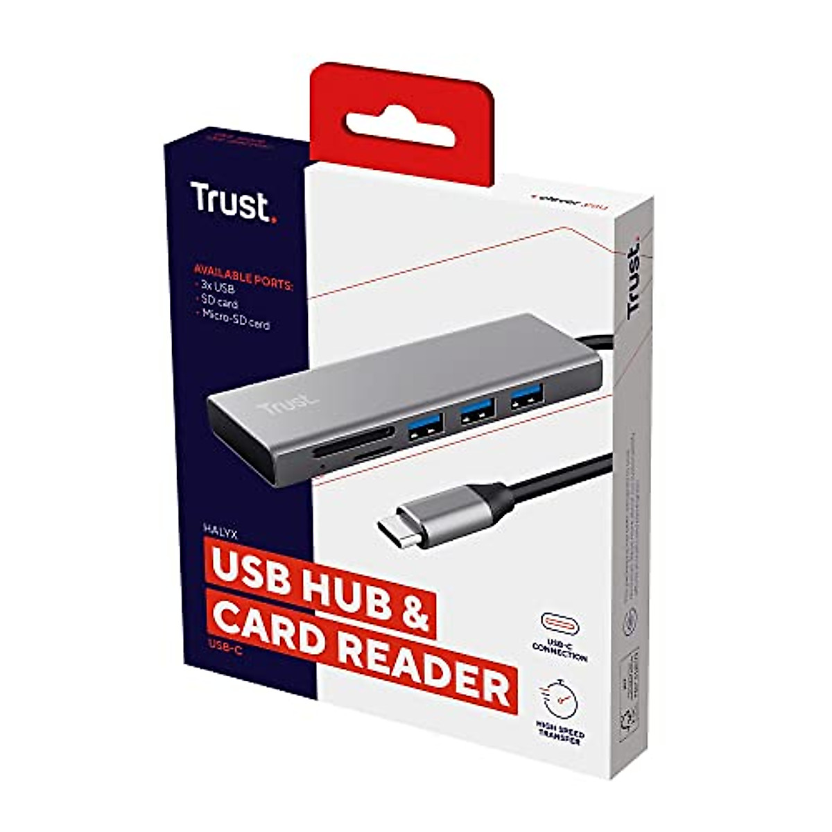 Trust 24191 Halyx Fast USB-C Hub and Card Reader, 3 Extra Ports, 5Gbps with USB 3.2 Gen 1, SD and Micro-SD Card Reader 104 MB/s, (Micro) SD, SDHC and SDXC up to 2 TB