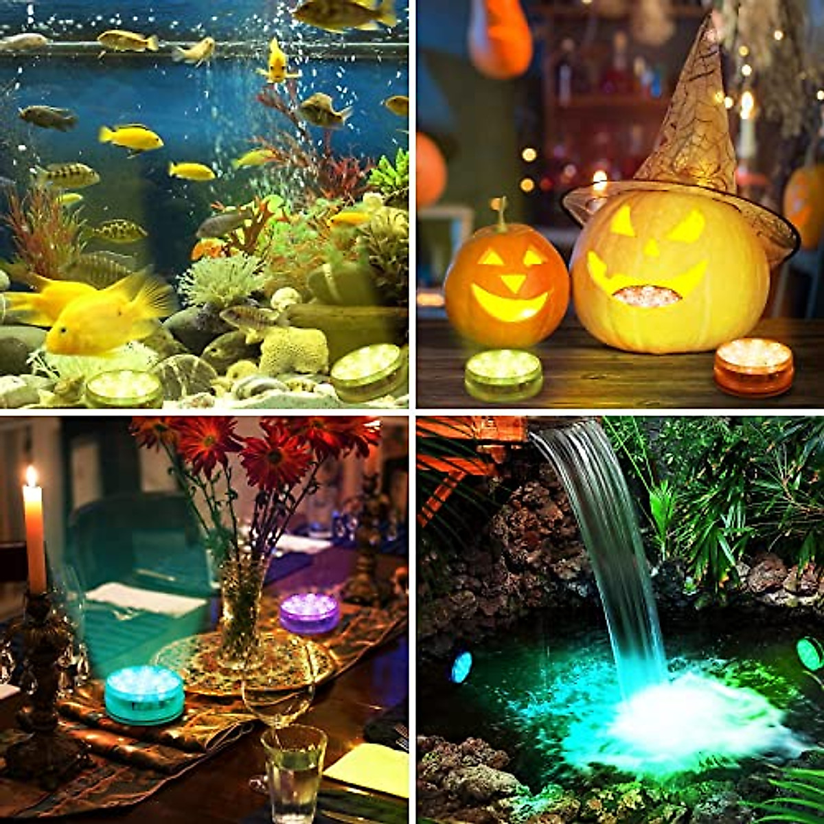 TUDELLO RF Remote Submersible LED Lights with Magnet and Suction Cups, IP68 Waterproof, Underwater Timing with Pool Light, 3.35 Inch (4 Pack)