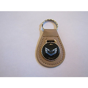FIREBIRD TRANS-AM BLUE WHITE BIRD WINGS LOGO LEATHER KEYCHAIN - BEIGE