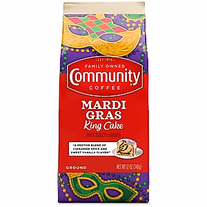 Community Coffee Mardi Gras King Cake Flavored 12 Ounces, Medium Roast Ground Coffee, 12 Ounce Bag (Pack of 1)