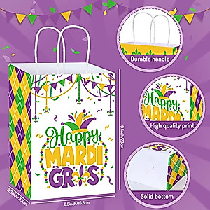 Whaline 20 Pack Mardi Gras Paper Gift Bags with Handle Crown Masquerade Mask Pattern Gold Coins Bags Carnival Party Favor Treat Bags for Gift Wrapping Mardi Gras Birthday Party Supplies, 4 Designs