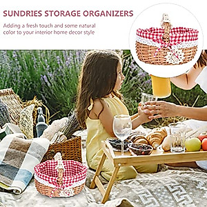 Cabilock Woven Flower Basket Rattan Picnic Basket with Liner and Handle Oval Wicker Linen Floral Storage Basket Easter Eggs Holder Kids Toy Tote for Easter Holiday Camping Home Decor Woven Planter