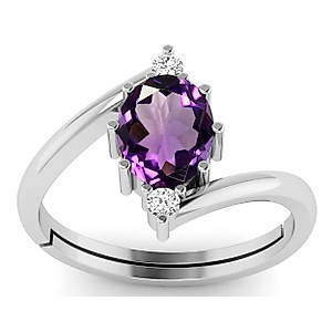 LMDPRAJAPATIS 10.00 Carat Natural Amethyst katela Original 925 Sterling Silver Adjustable Ring For Women