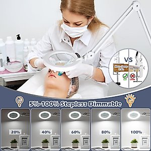 5X Magnifying Glass with Light and Stand, Veemagni 2,200 Lumens Magnifying Floor lamp with 5 Wheels Rolling Base, LED 5 Color Modes, Stepless Dimmable Lighted Magnifier for Esthetician, Facials, Salon