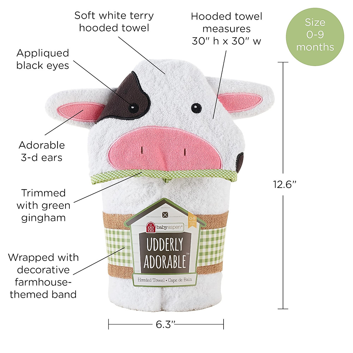 Baby Aspen "Utterly Adorable Cow Hooded Towel/Baby Robe, 0-9 Months