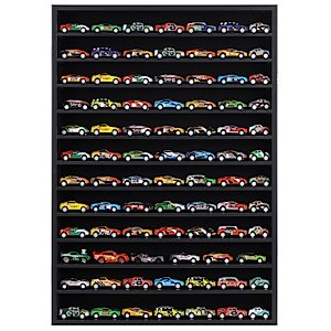 DisplayGifts Open Front Hot 1:64 Scale Toy Cars Wheels Matchbox Display Case Die-cast Model Cars Storage Cabinet - NO Door Cover in The Front (Black) - 26.5 X 18.75 X 3 Inches