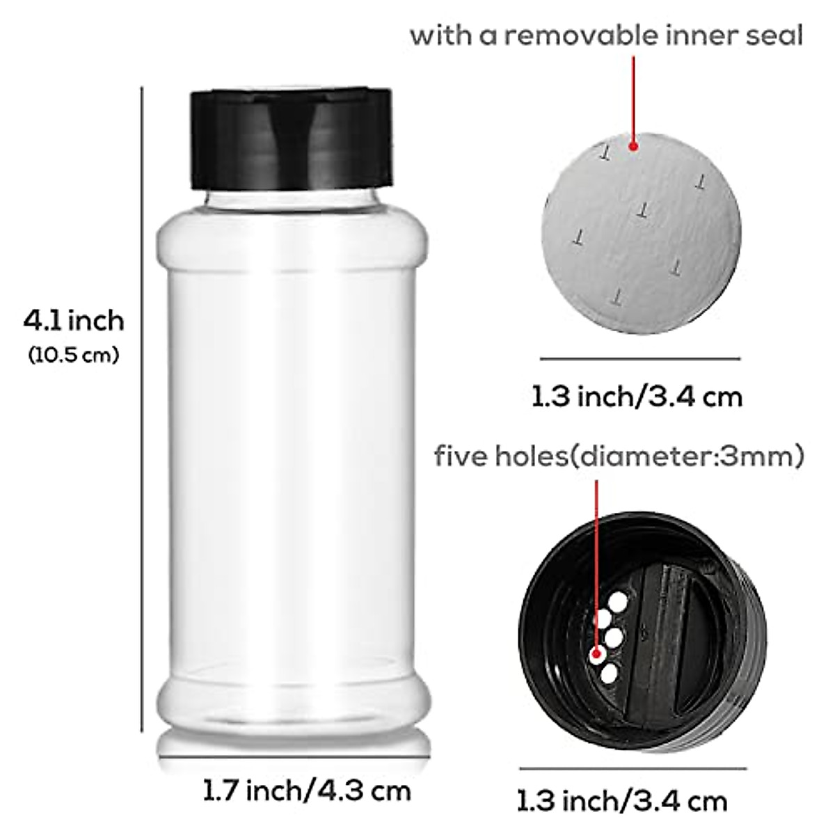 Ysanciuu 18 Pack 3.5 Oz Clear Plastic Spice Jars With Black Cap,Glitter Shaker Bottle Empty,Seasoning Containers for Storing Spice,Herbs and Seasoning Powders