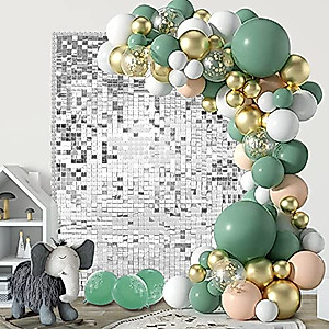 PERLAW Shimmer Wall Backdrop Shimmer Wall Panels - 24 Panels Square Sequin Shimmer Backdrop for Birthday Decorations Wedding & Graduation Party Supplies (Silver)