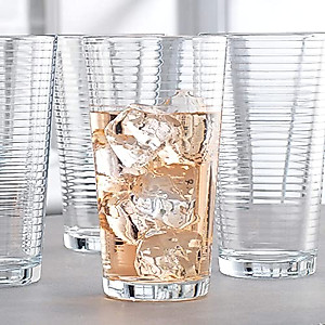 Drinking Glasses - Set of 8 Glass Cups, 4 Highball Glasses (17oz) 4 Rocks Glasses (13oz) Ribbed Glasses for Mixed Drinks, Water, Juice, beer, Wine, Excellent Gift!