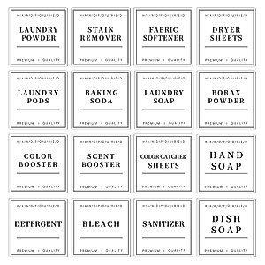 TESWEY Laundry Labels for Jars, Minimalist Laundry Room Labels Set, 18PCS PVC Laundry Room Labels for Organizing, Waterproof Labels for Laundry Containers Glass Jars, with DIY Blank Labels