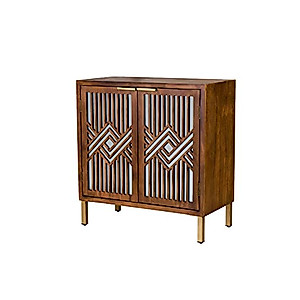 COZAYH 2 Door Accent Cabinet Modern Mirror Fronts Clean-Lined Silhouette, Natural