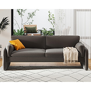 papababe Sofa Couch, Modern Couches with Embedded Armrest, 3-Seater Couch for Living Room, Grey Bouclé Cozy Couch