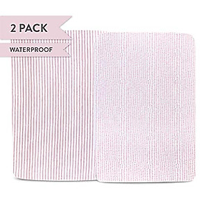 Ely's & Co. Patent Pending Waterproof Crib Sheet | Toddler Sheet no Need for Crib Mattress Pad Cover or Protector I Mauve Pink Splash and Stripes