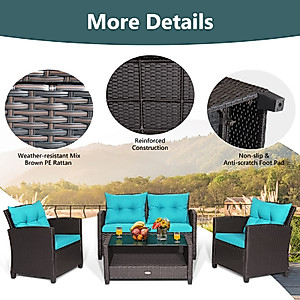 Tangkula 8-Piece Patio Furniture Set, Rattan Wicker Chair Set with 2 Loveseat, 4 Single Sofas, 2 Coffee Table with Tempered Glass Top, Outdoor Furniture Sets for Backyard, Porch, Garden and Poolside