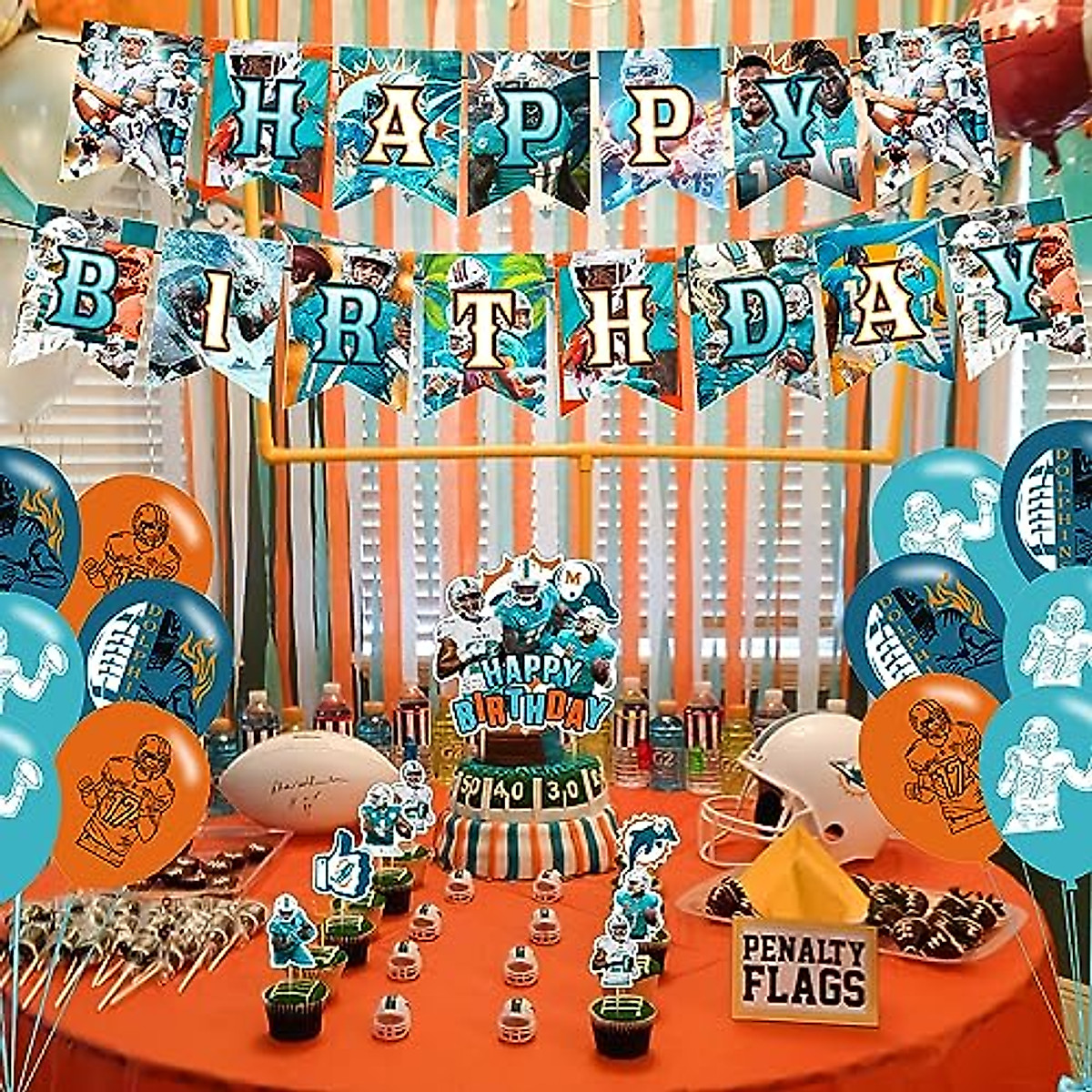 Dolphins Party Decorations,Dolphins Birthday Party Supplies Includes Banner - Cake Topper - 12 Cupcake Toppers - 18 Balloons
