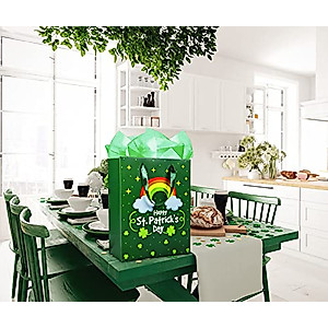 Hohomark St Patrick's Day Gift Bags 13" Large Irish Shamrock Bag with Tissue Paper Green Clover Gift Wrapping Bag Kids Classroom Party Favor Supplies